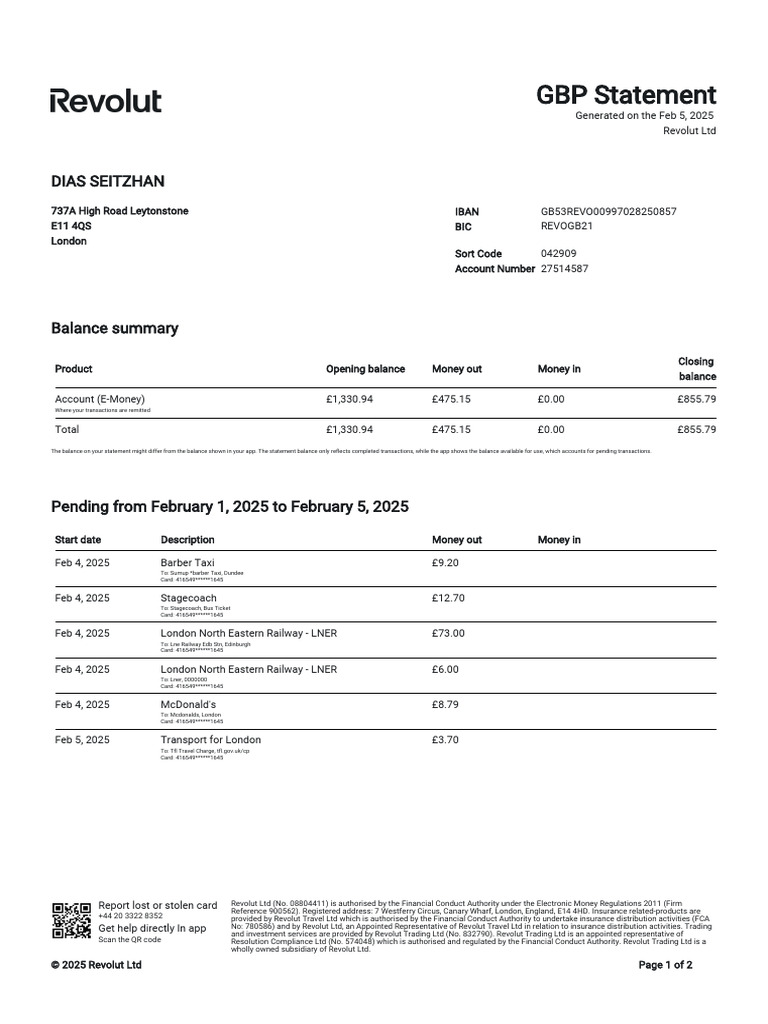 Revolut GBP Statement Summary | PDF | Financial Technology | Finance ...