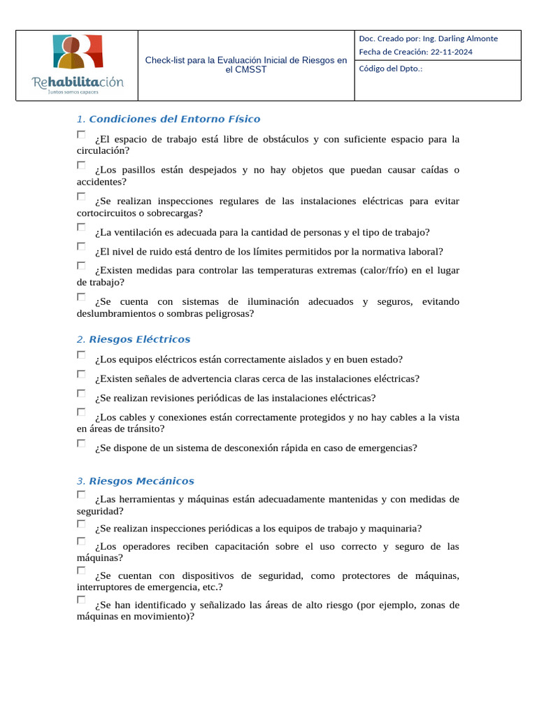 Check-List 1 | PDF | Seguridad y salud ocupacional