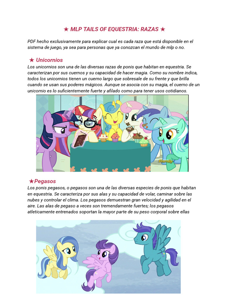 MLP Tails of Equestria - Razas | PDF | Poni | Unicornio