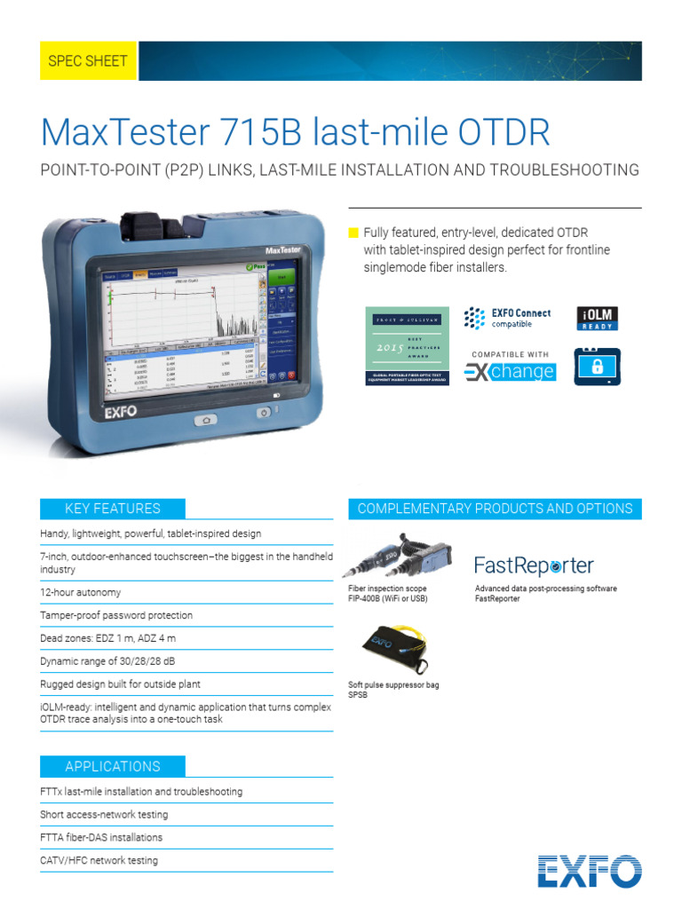 MaxTester 715B OTDR Spec Sheet | PDF | Decibel | Optical Fiber