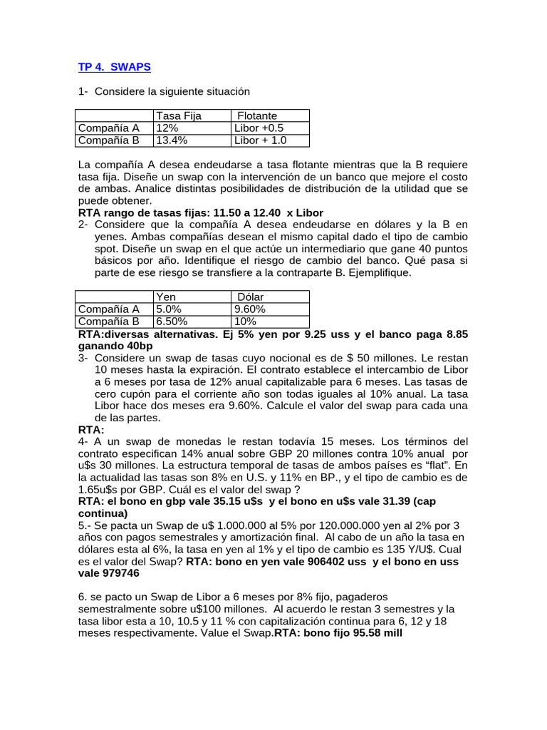 Estrategias y Valoración de Swaps Financieros | PDF | Swap (Finanzas ...