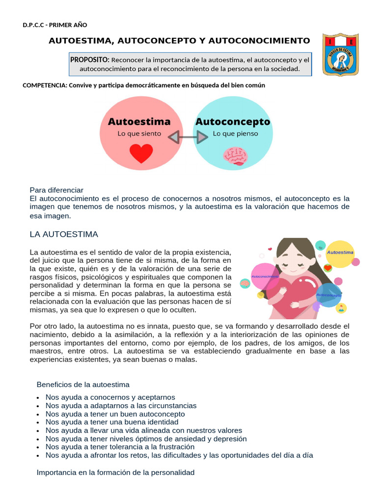 Ficha Primer Año DPCC Autoestima | PDF | Autoestima | Las emociones