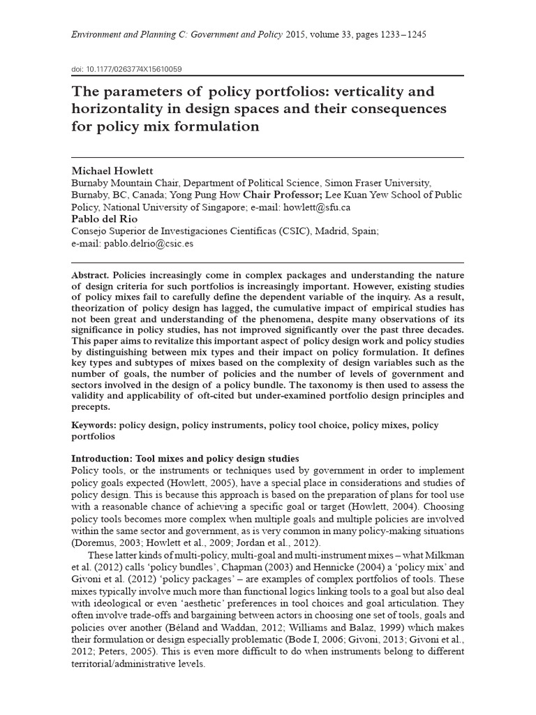 The Parameters of Policy Portfolios | PDF | Policy | Governance
