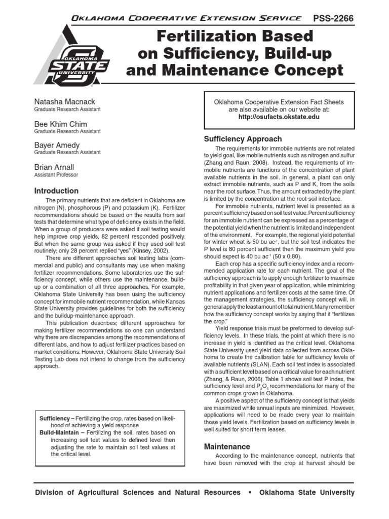 Fertilization Based On Sufficiency Build Up and Maintenance Concept Pss 2266 | PDF | Fertilizer ...
