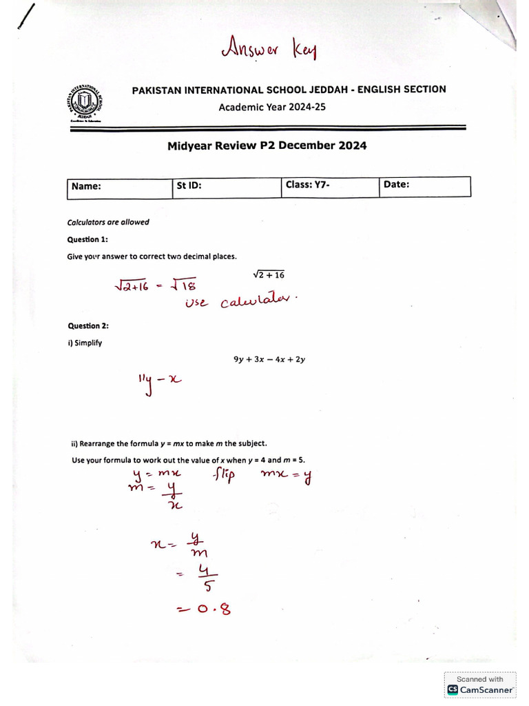 Answer Key p2 Review Sheet | PDF