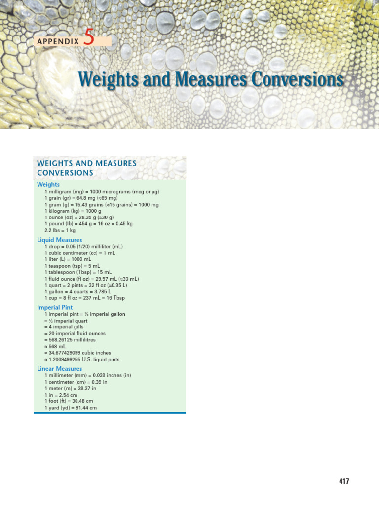 Appendix 5 - Weights and Measures Conversions | PDF
