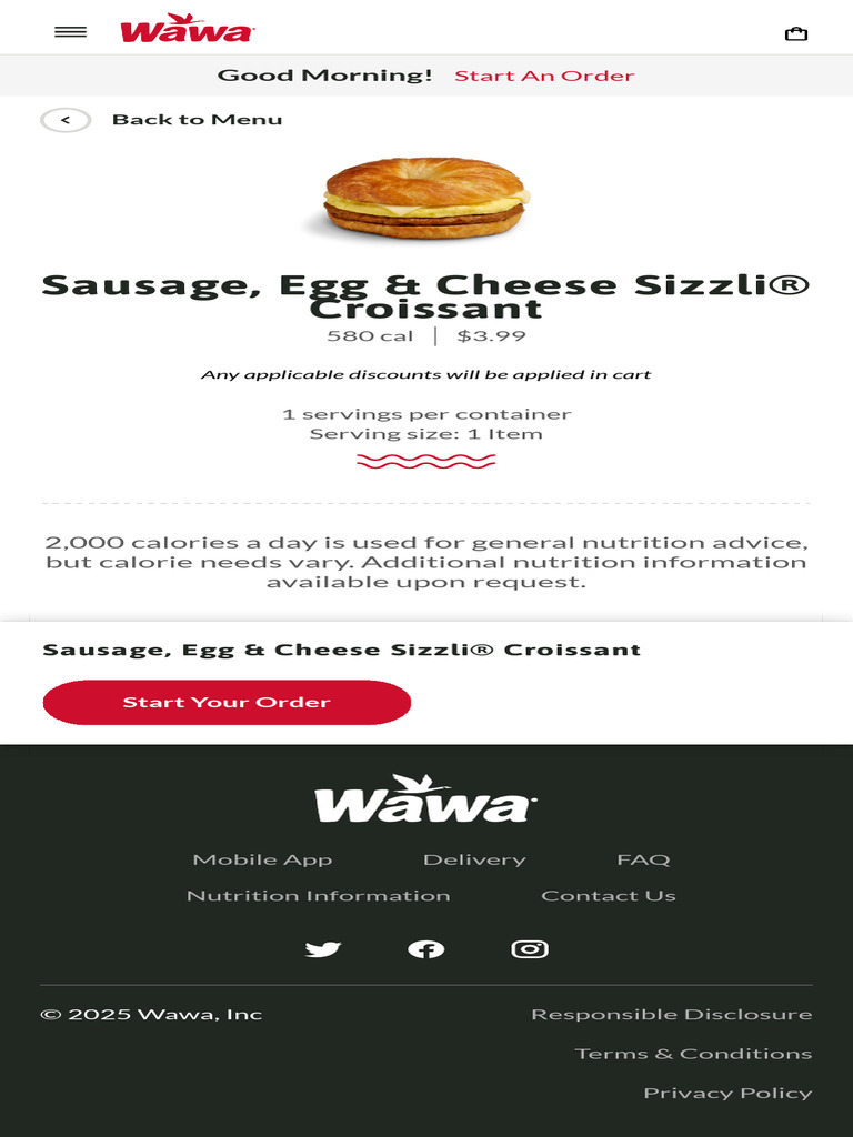 Sausage, Egg & Cheese Sizzli® Croissant Wawa Ordering | PDF