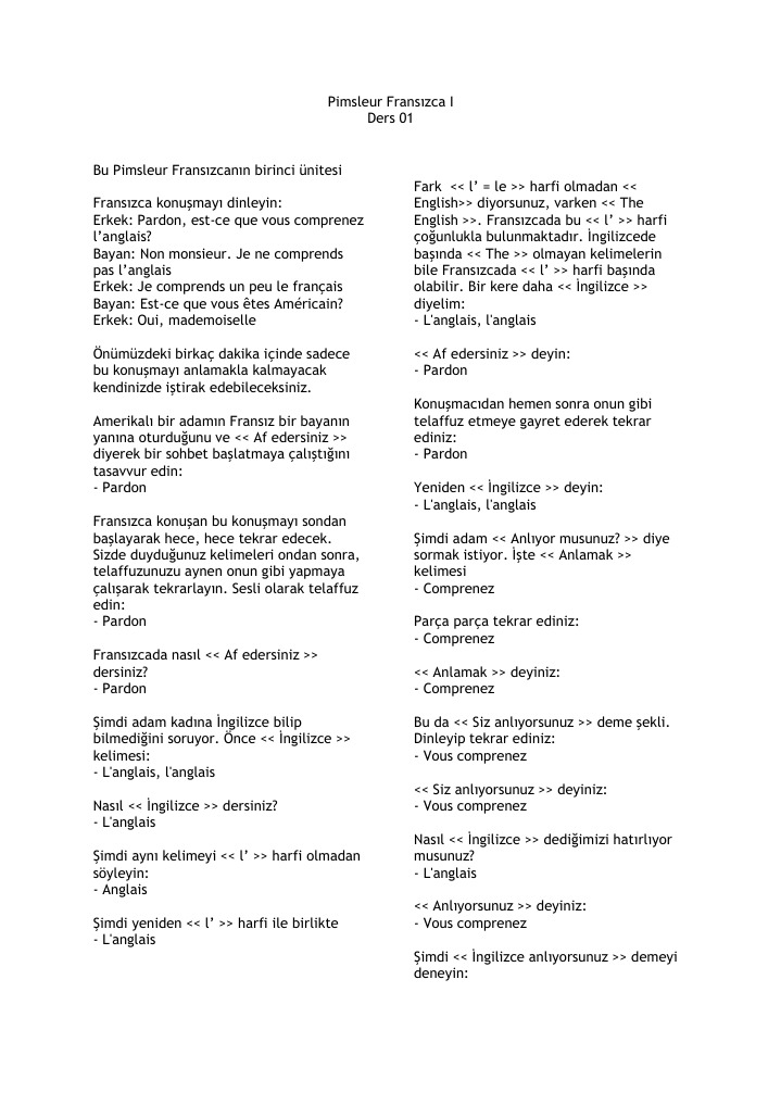 Pimsleur - French I - Lesson 01 | PDF