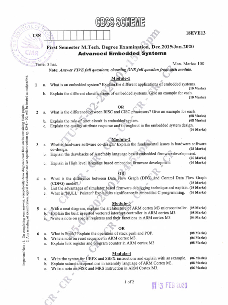 VTU Question Paper of 18EVE13 Advanced Embedded Systems Dec - 2019 | PDF