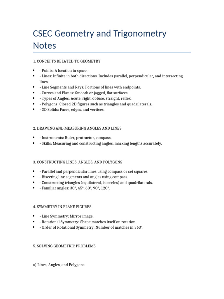 CSEC Geometry Trigonometry Notes | PDF | Triangle | Shape