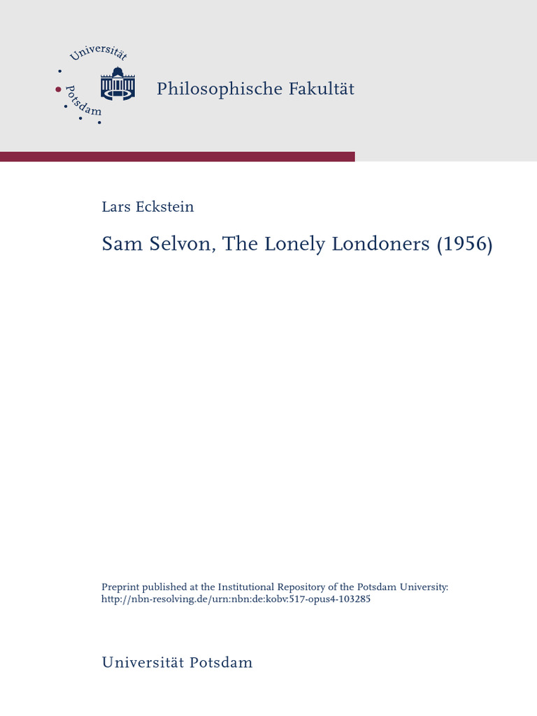 Sam Selvon, The Lonely Londoners | PDF | Narrative | Narration