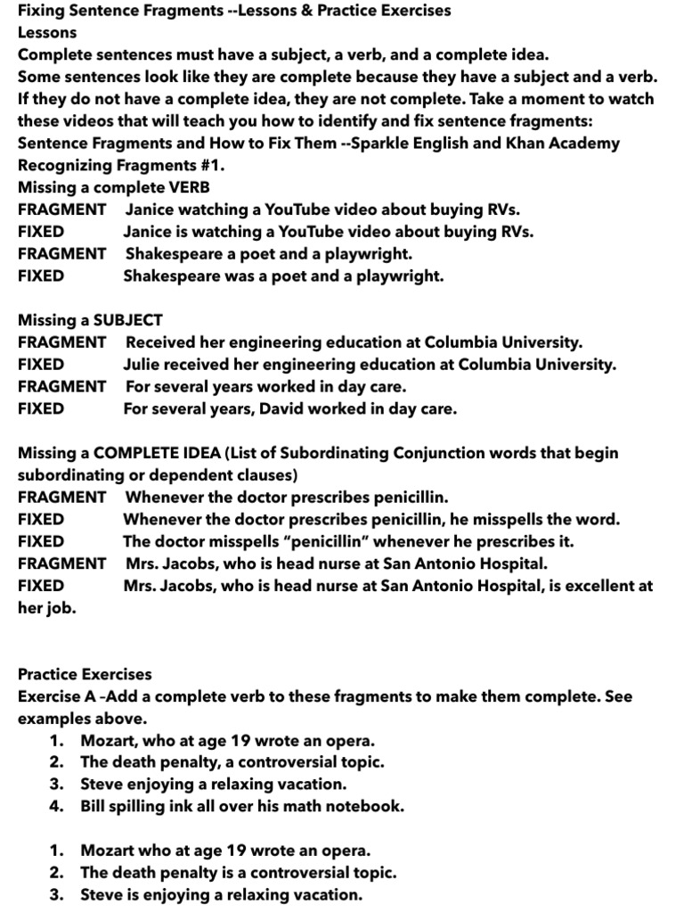 Fixing Sentence Fragments Guide | PDF | Subject (Grammar) | Grammar