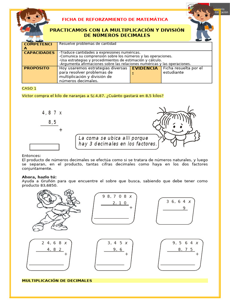 Multiplicación y División de Decimales | PDF | Multiplicación | Decimal