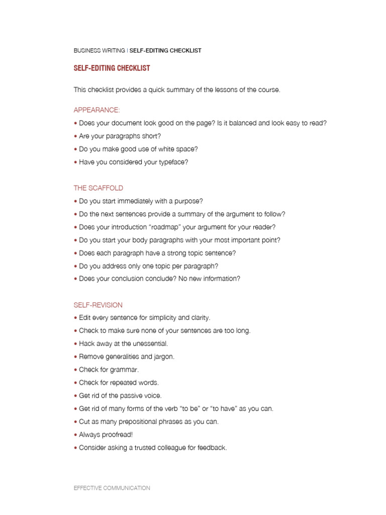 Business Writing Self-Editing Checklist | PDF