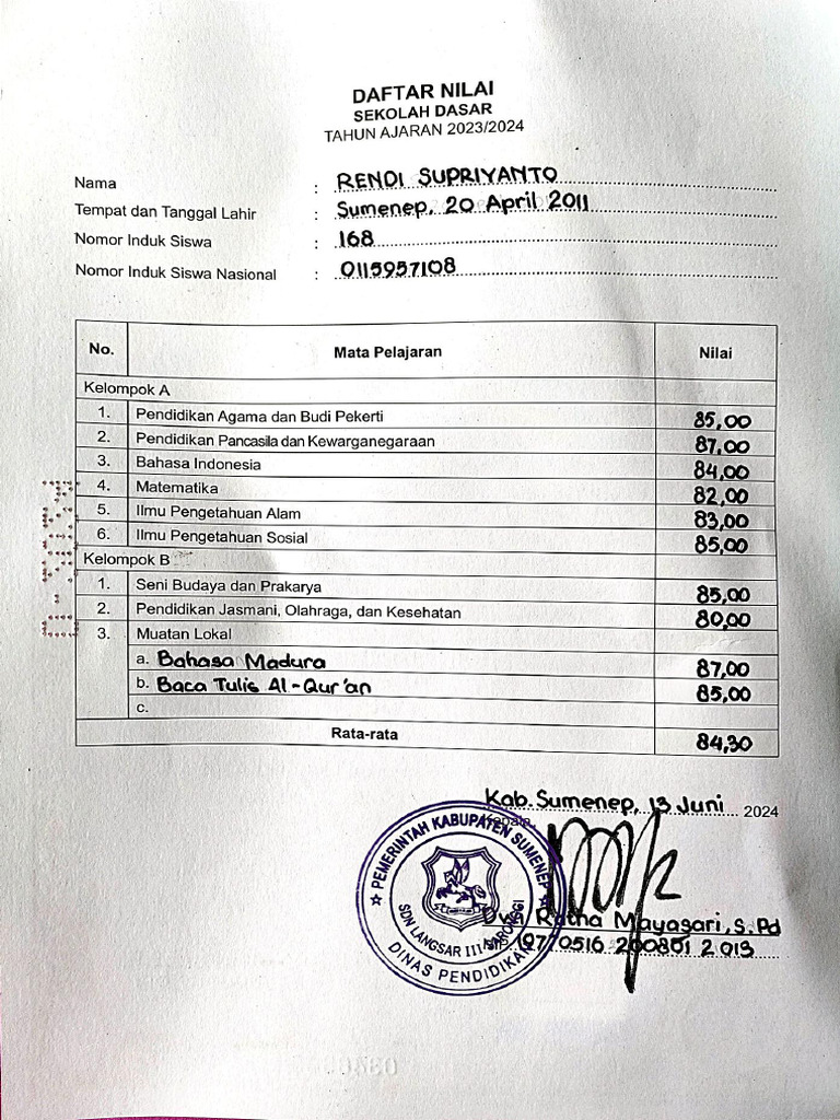 Nilai Ijazah Rendy | PDF