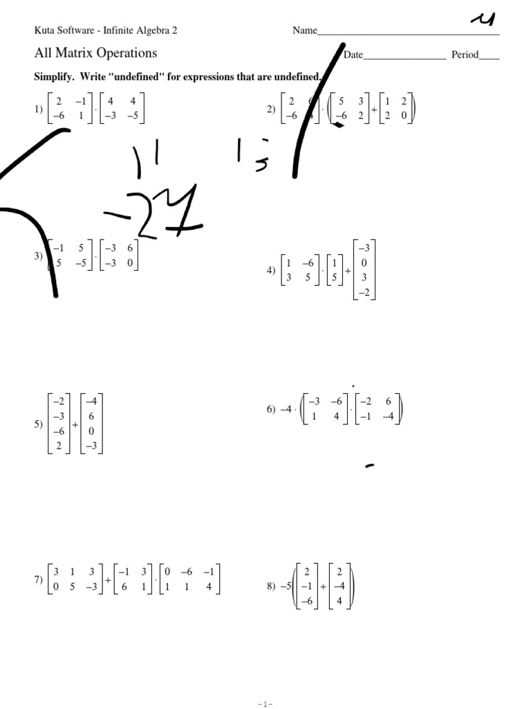 All Matrix Operations: Simplify. Write "Undefined" For Expressions That ...