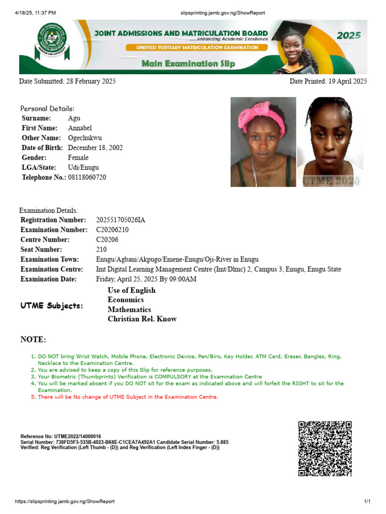 Slipsprinting - Jamb.gov - NG ShowReport | PDF
