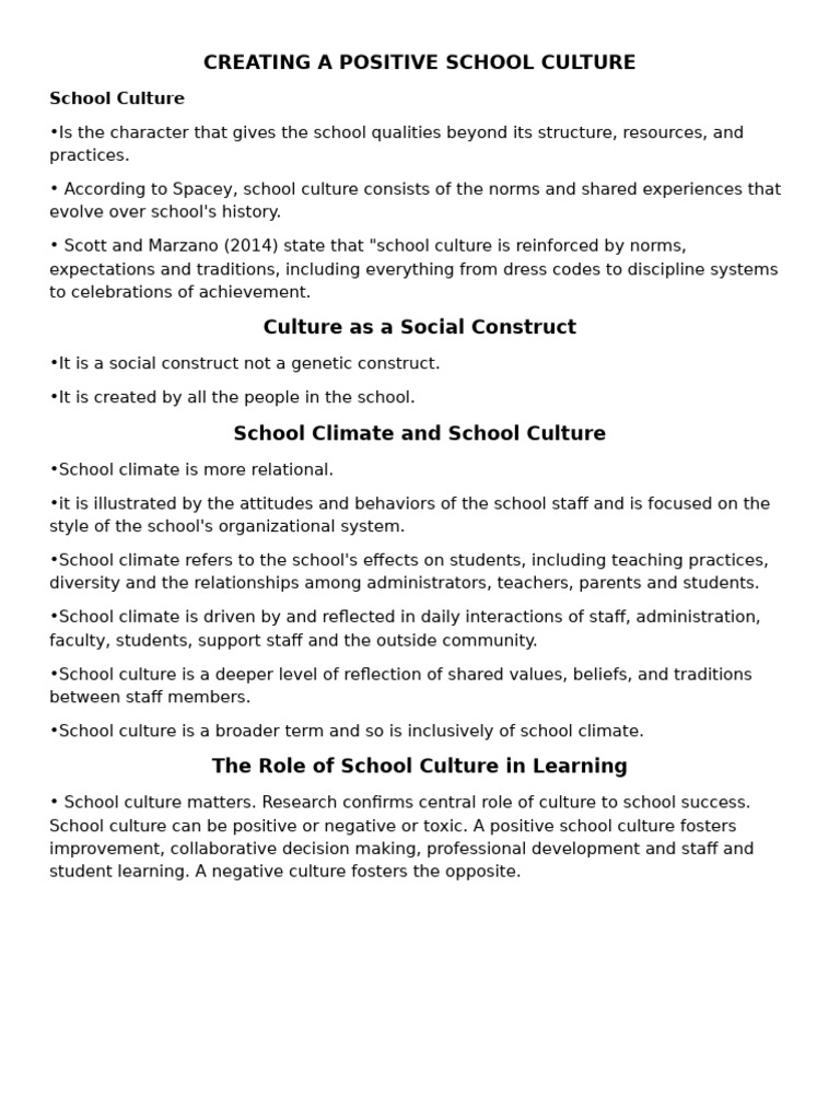 Building a Positive School Culture | PDF | Teachers | Learning