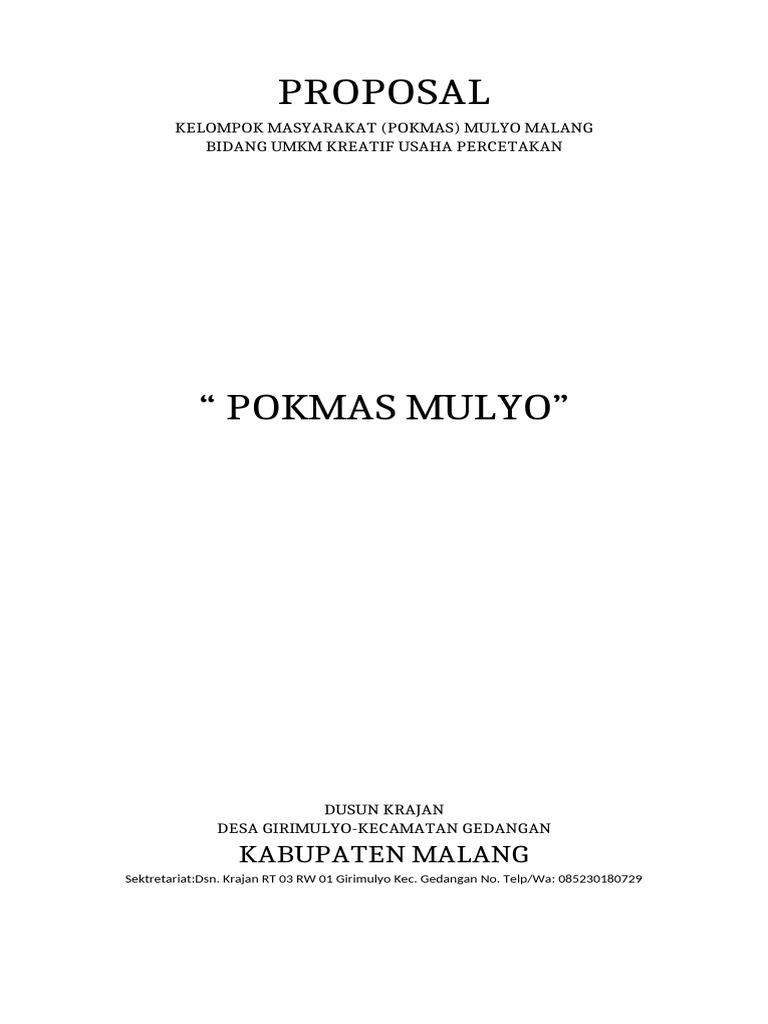 Proposal Bantuan UMKM Mulyo Malang | PDF