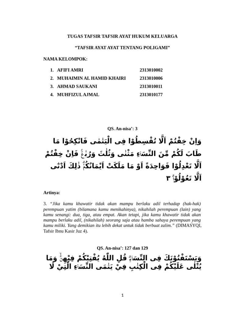Tugas Kel 5 Tafsir Tafsir Ayat Hukum Keluarga | PDF