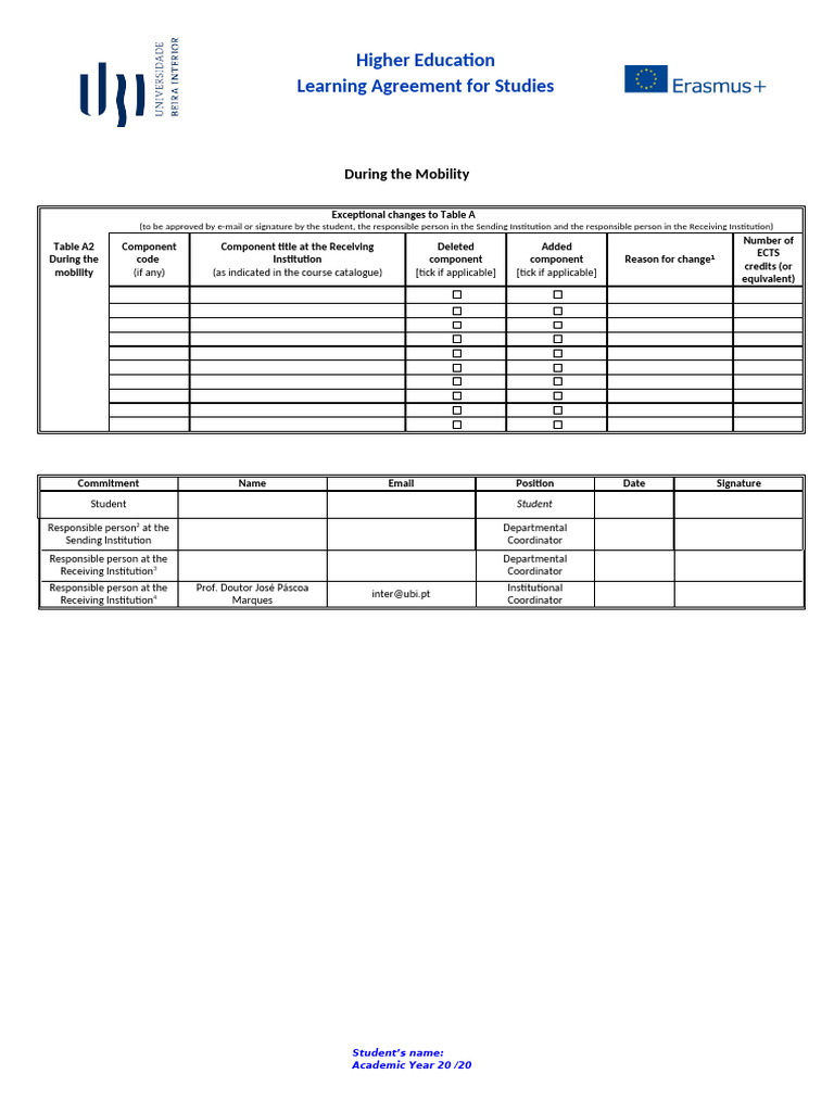 Changes - Learning Agreement | PDF