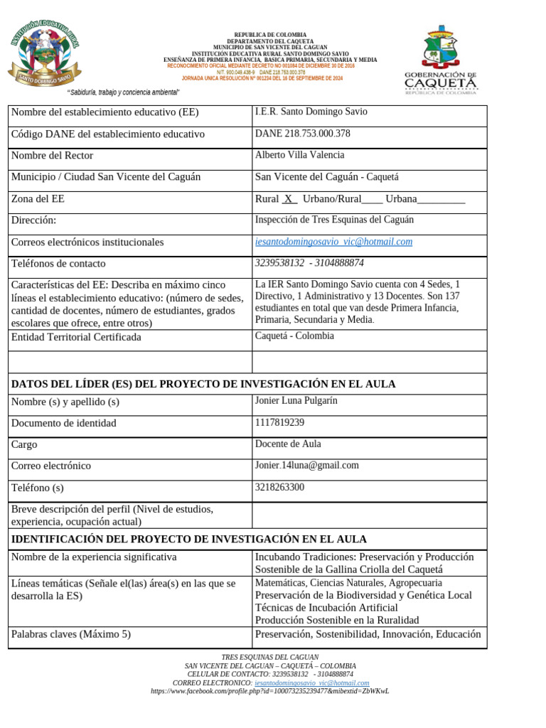 Ficha - de - Registro - Proyecto - de - Investigación - 2024 Final | PDF | Sustentabilidad ...