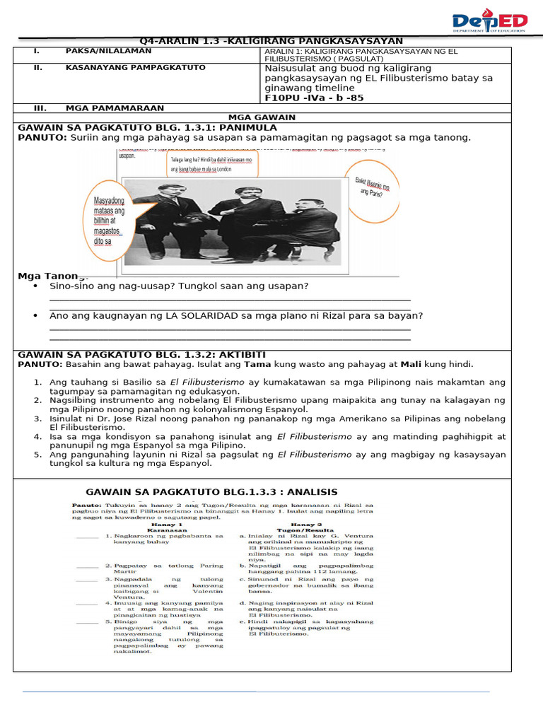 Q4 - Worksheet ARALIN 1.3 KALIGIRANG PANGKASAYSAYAN (PAGSULAT) | PDF
