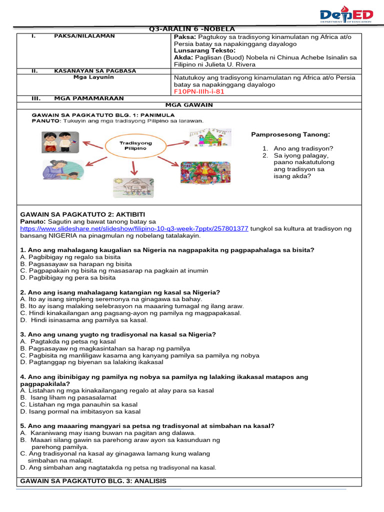 Q3 - Worksheet ARALIN 6 - NOBELA - PN | PDF