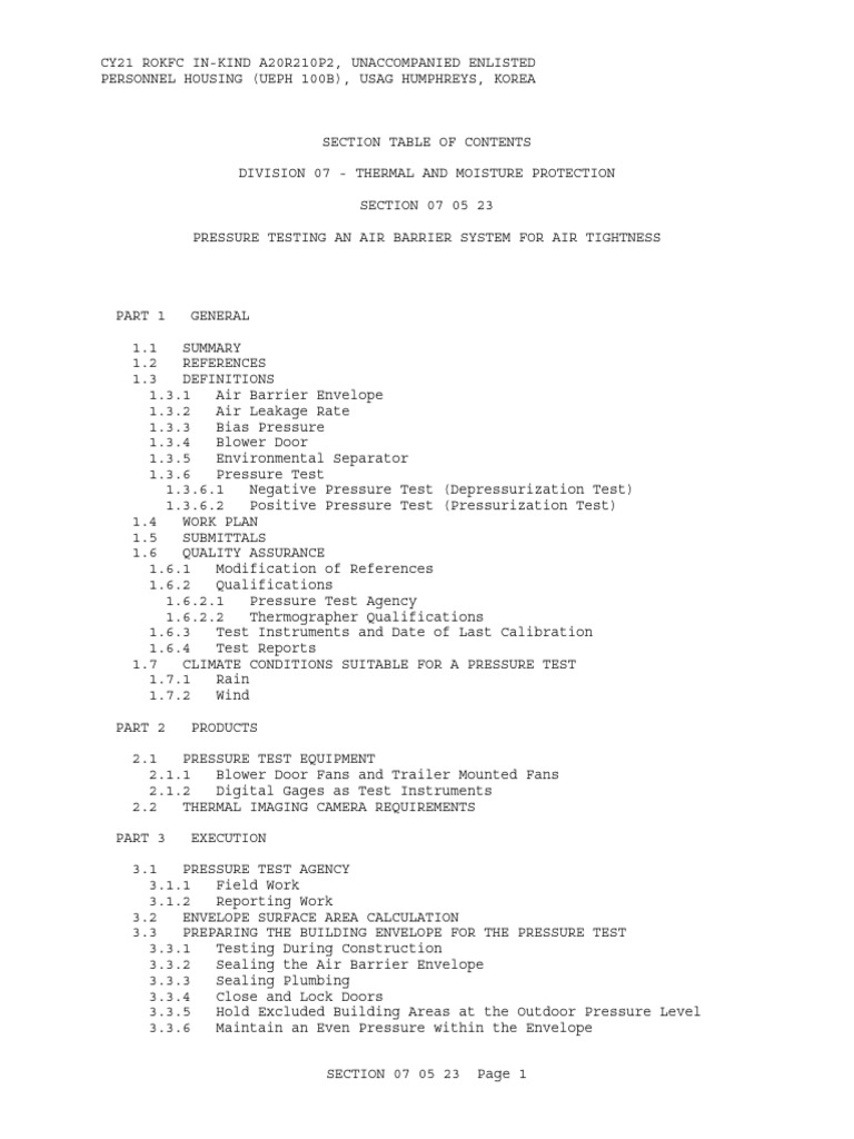 07 05 23 Pressure Testing An Air Barrier System For Air Tightness | PDF ...