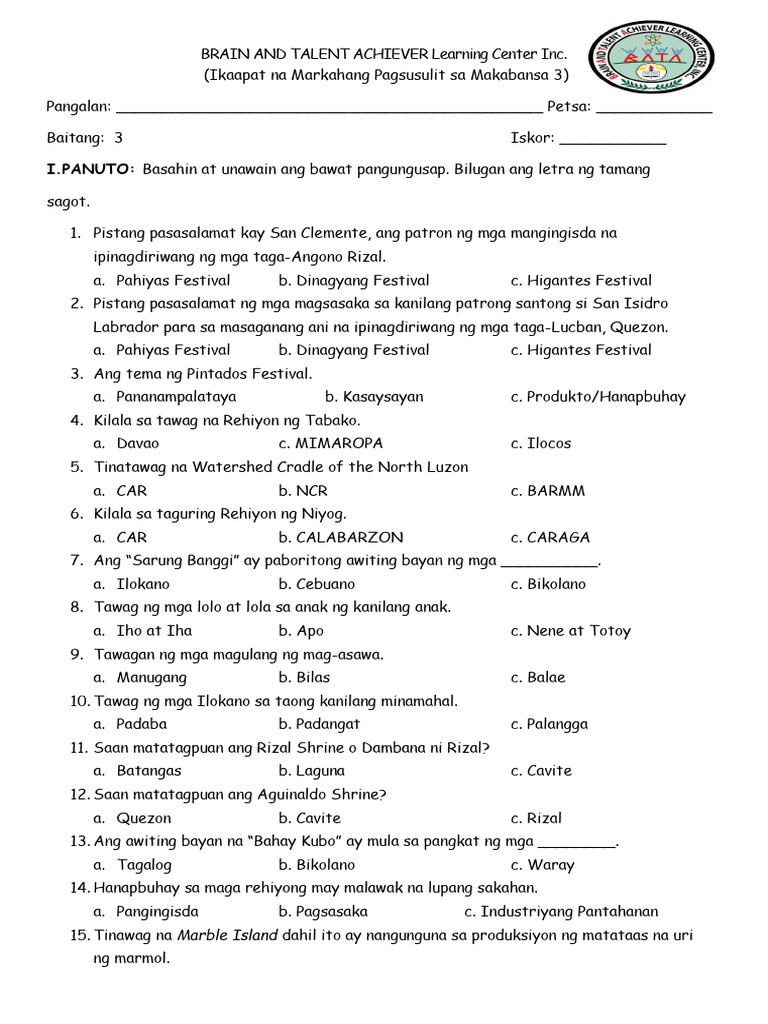 Grade 3 Makabansa (4th Grading) | PDF