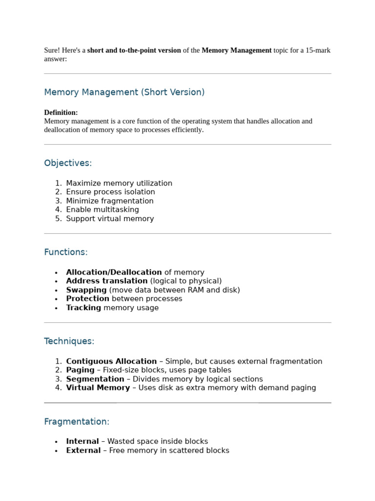 Os Memory Management 15 Marks | PDF