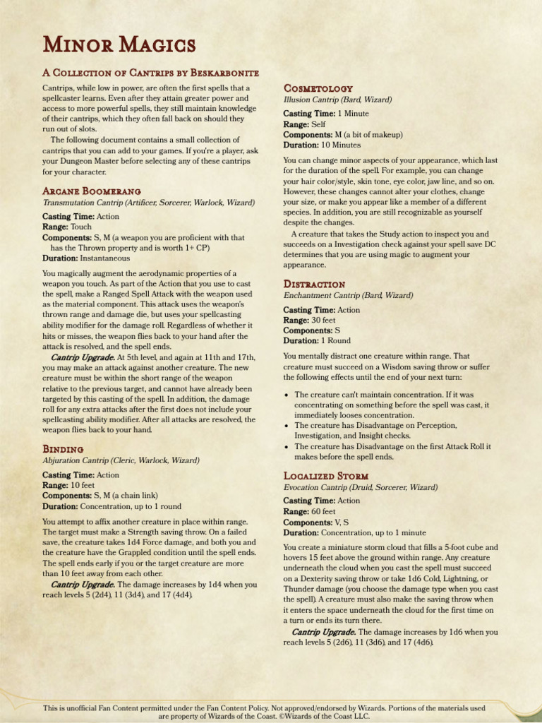 Minor Magics - Cantrip Collection | PDF | D20 System | Gary Gygax Games