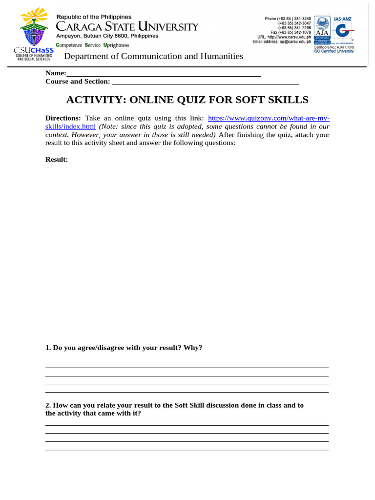 Online Quiz for Soft Skills Activity | PDF