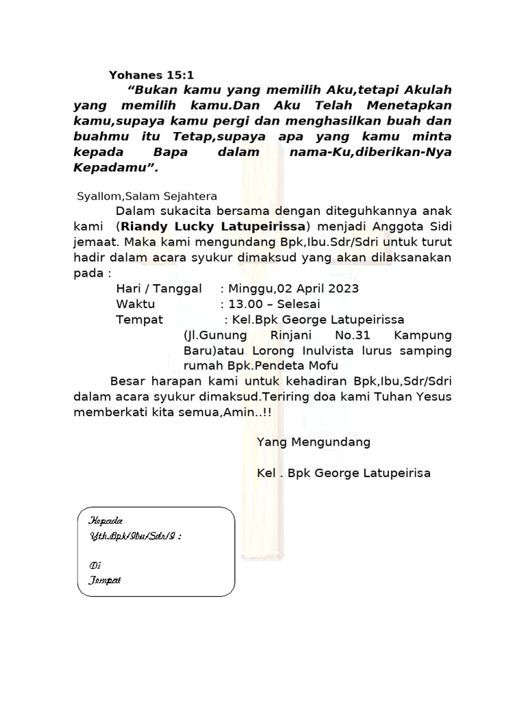 Contoh Undangan Sidi | PDF