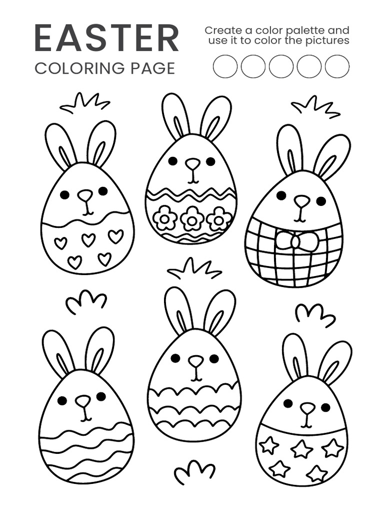 Easter Coloring Page Worksheet in Monochromatic Simple Style | PDF