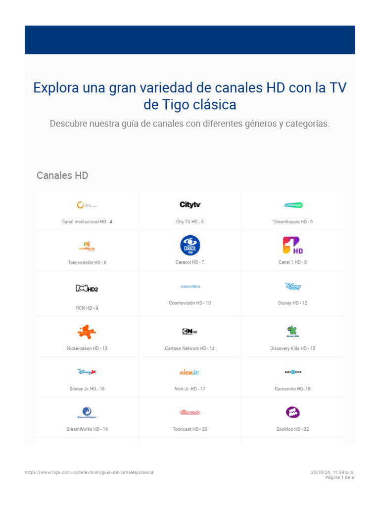 Lista de Canales Tigo Colombia Clásica en HD | PDF | Televisión ...