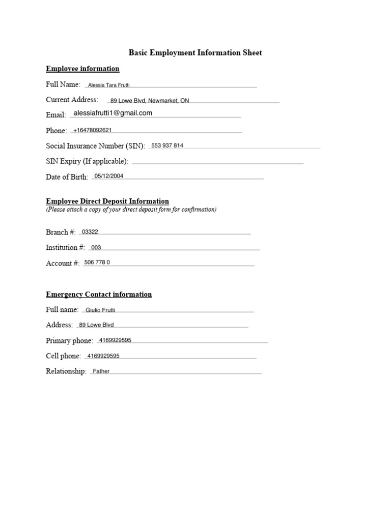 Employment Information Sheet (2) 2 | PDF