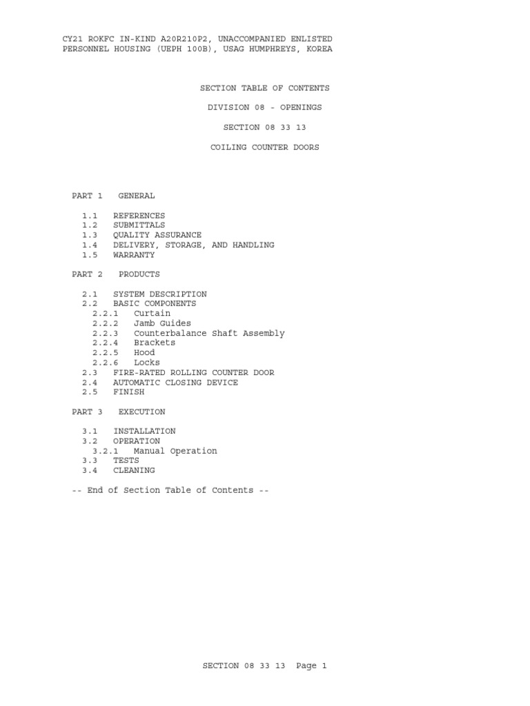 08 33 13 Coiling Counter Doors | PDF | Door