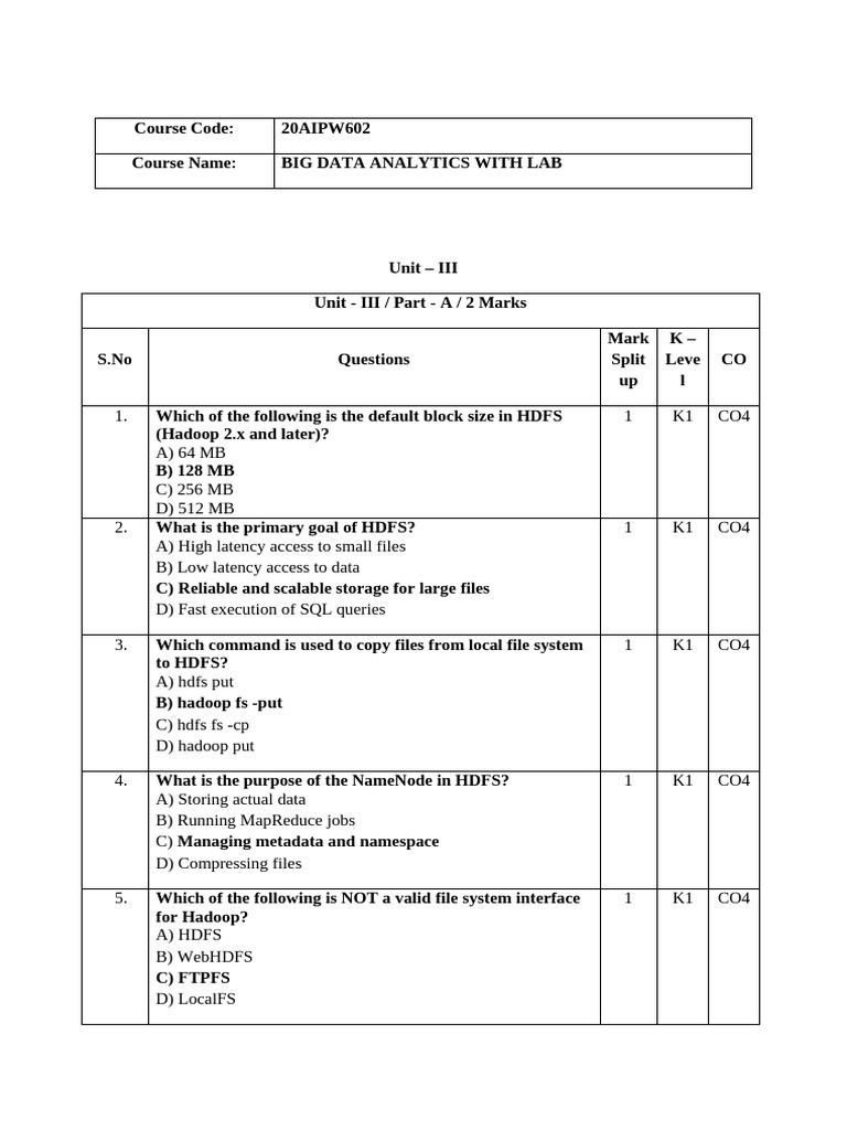 20aipw602-Big Data Analytics With Lab | PDF | Apache Hadoop | Scheduling (Computing)