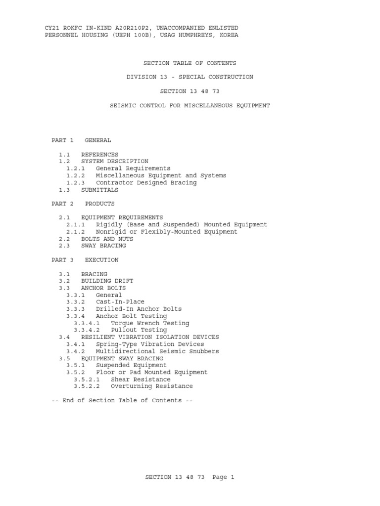 Seismic Control for Equipment in Housing | PDF | Screw | Steel