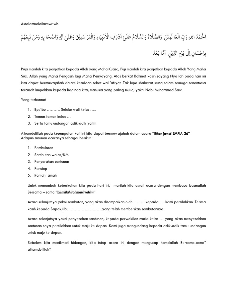 Teks MC Bukber Dikelas | PDF