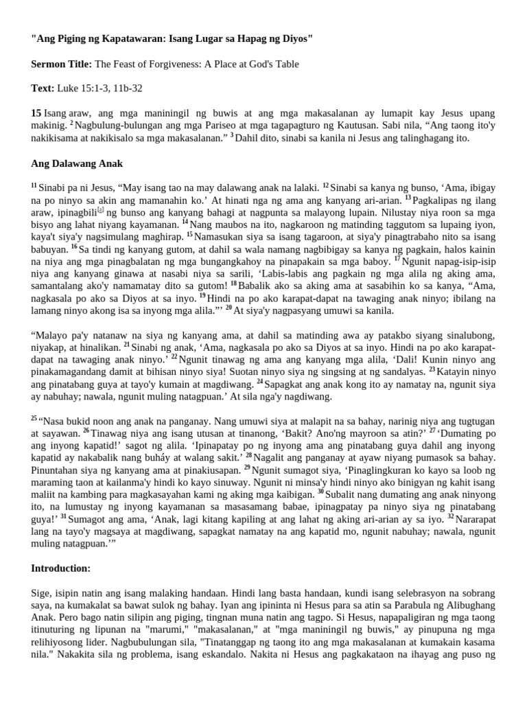 Ang Piging NG Kapatawaran | PDF