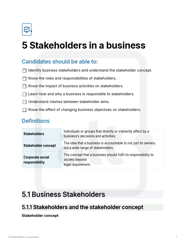 5 Stakeholders in A Business | PDF | Employment | Stakeholder (Corporate)