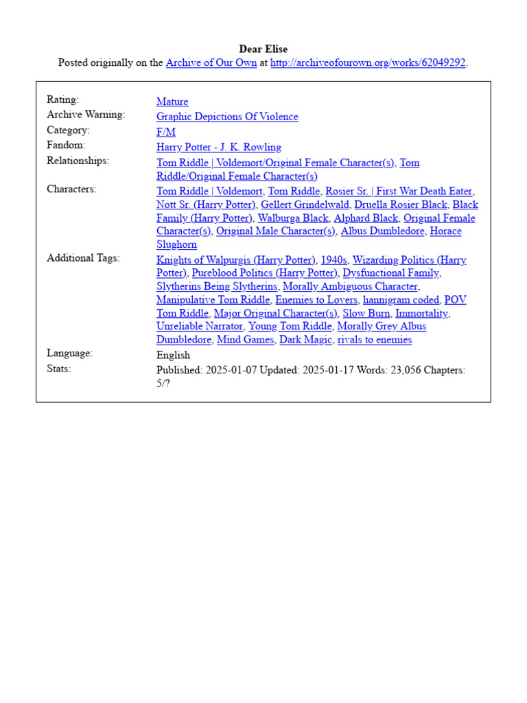 Dear Elise | PDF | Harry Potter