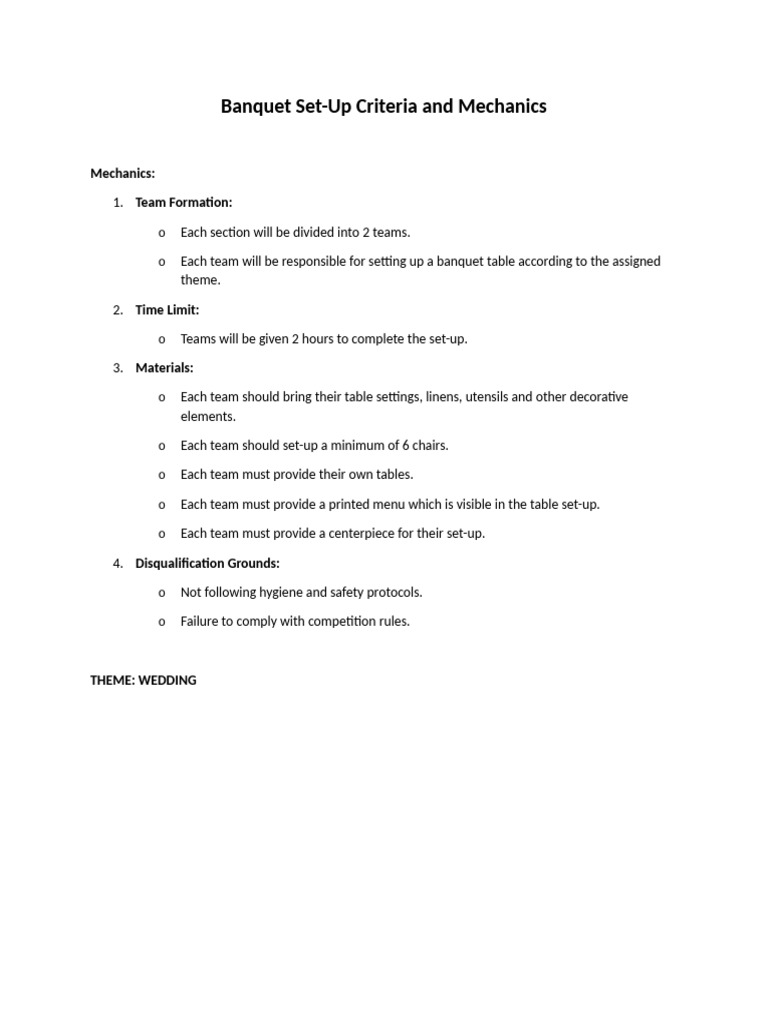 Wedding Banquet Set-Up Guidelines | PDF
