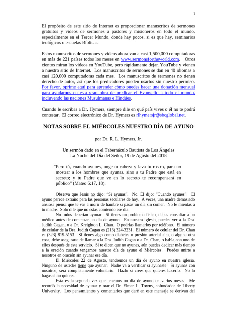 Notas Sobre Nuestro Dia de Ayuno Miercoles Notes On Our Fast Day On ...