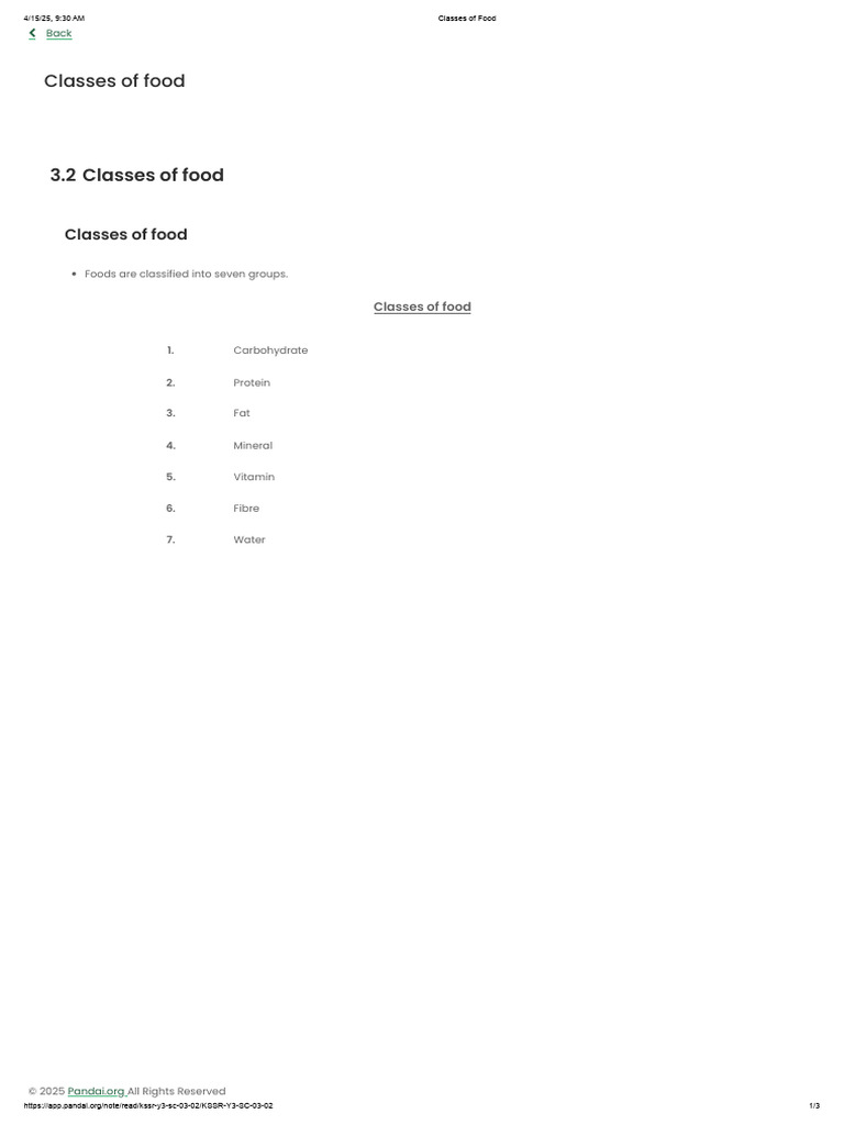 Seven Classes of Food Explained | PDF