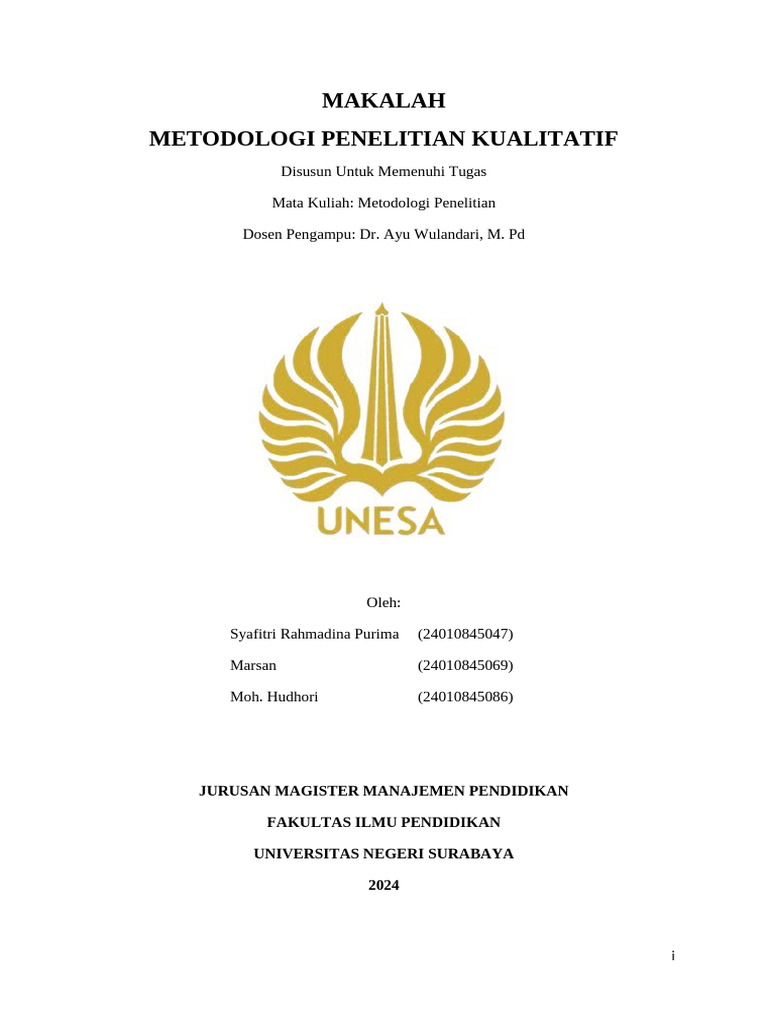 Tugas Metodologi Penelitian Kualitatif | PDF
