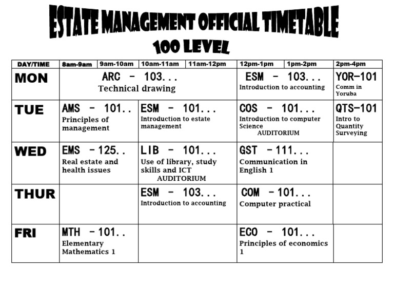 Weekly Class Schedule Overview | PDF