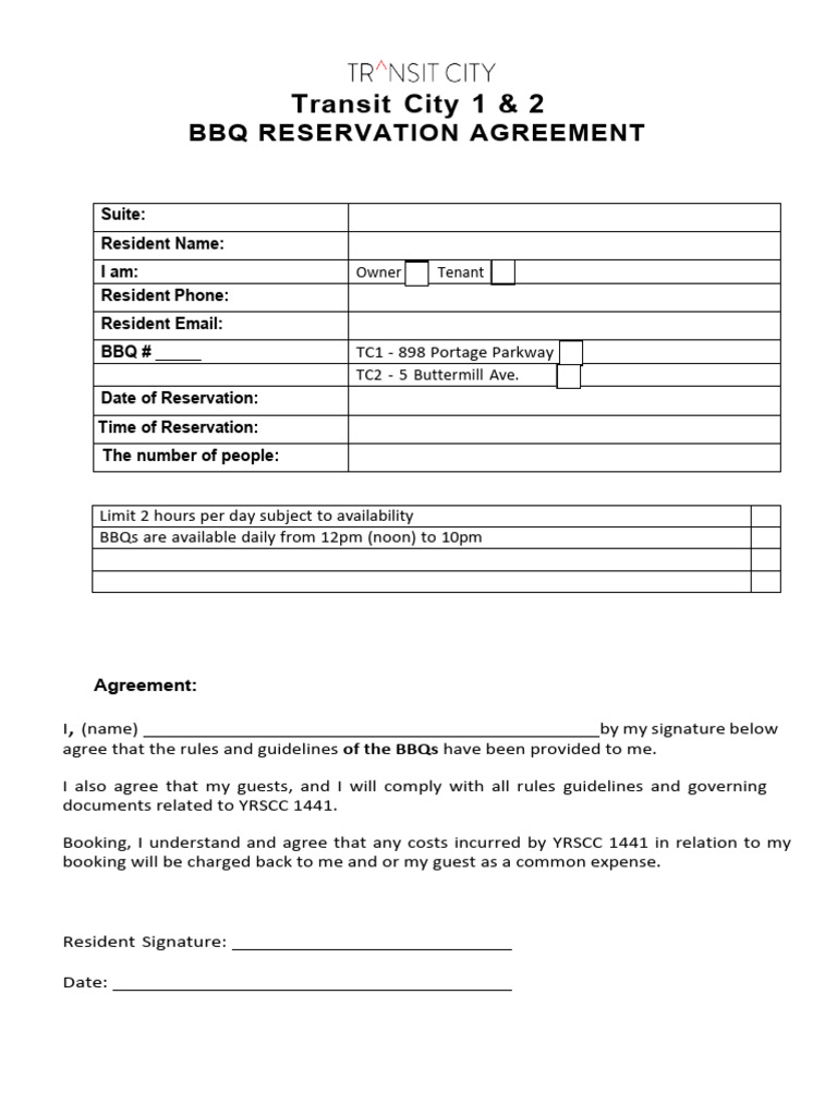 BBQ Reservation Agreement for YRSCC 1441 | PDF | Barbecue | Cigarette